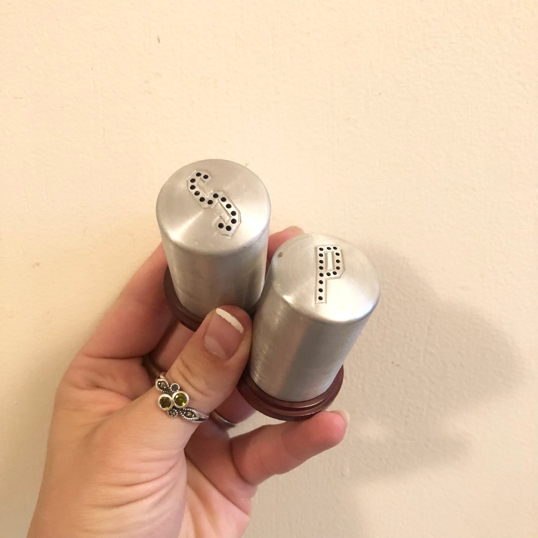 Antique Aluminum Salt and Pepper Matching Shaker Set Atomic Modern ...