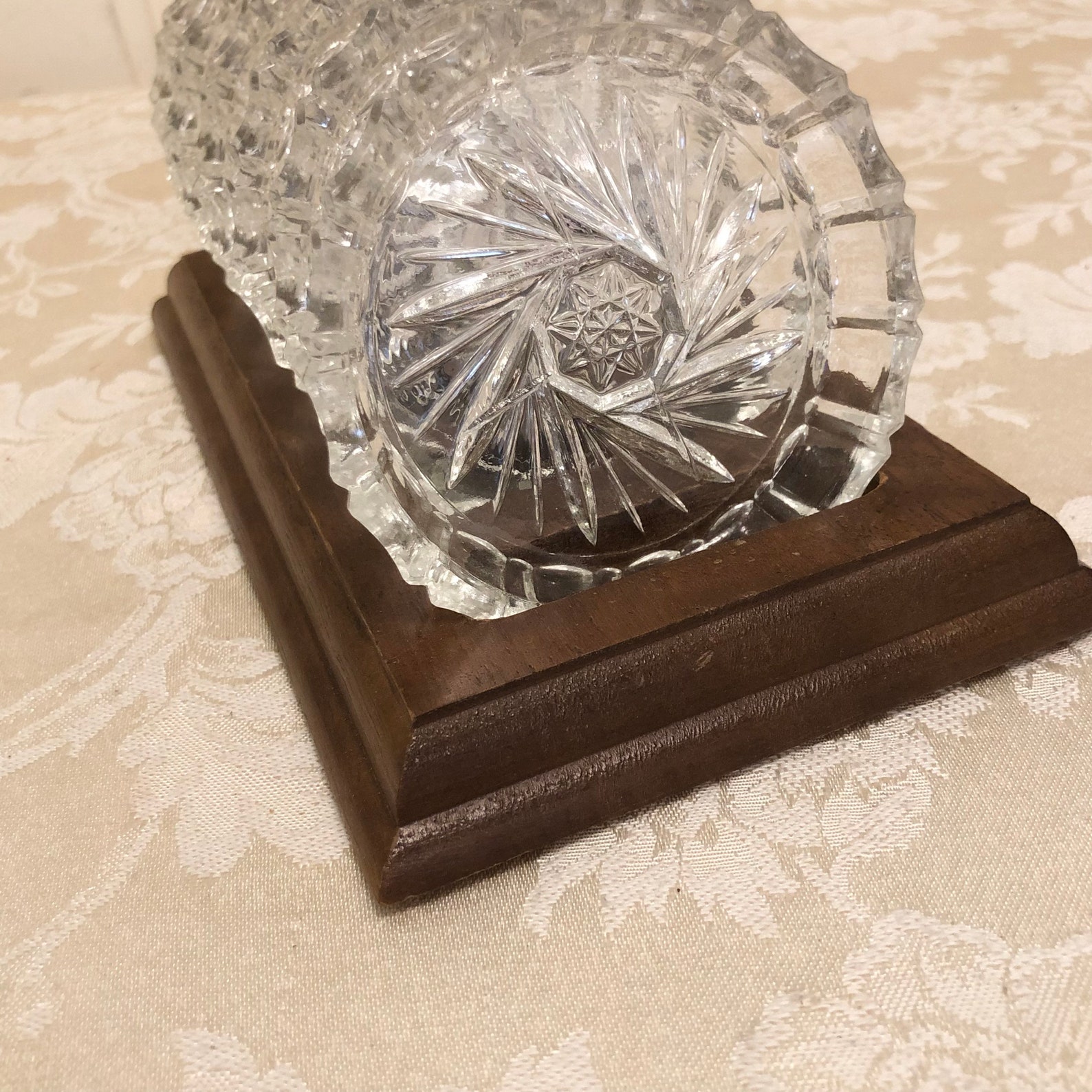 Vintage Crystal Clear Glass Coasters Set Of 6 With Wooden | Etsy