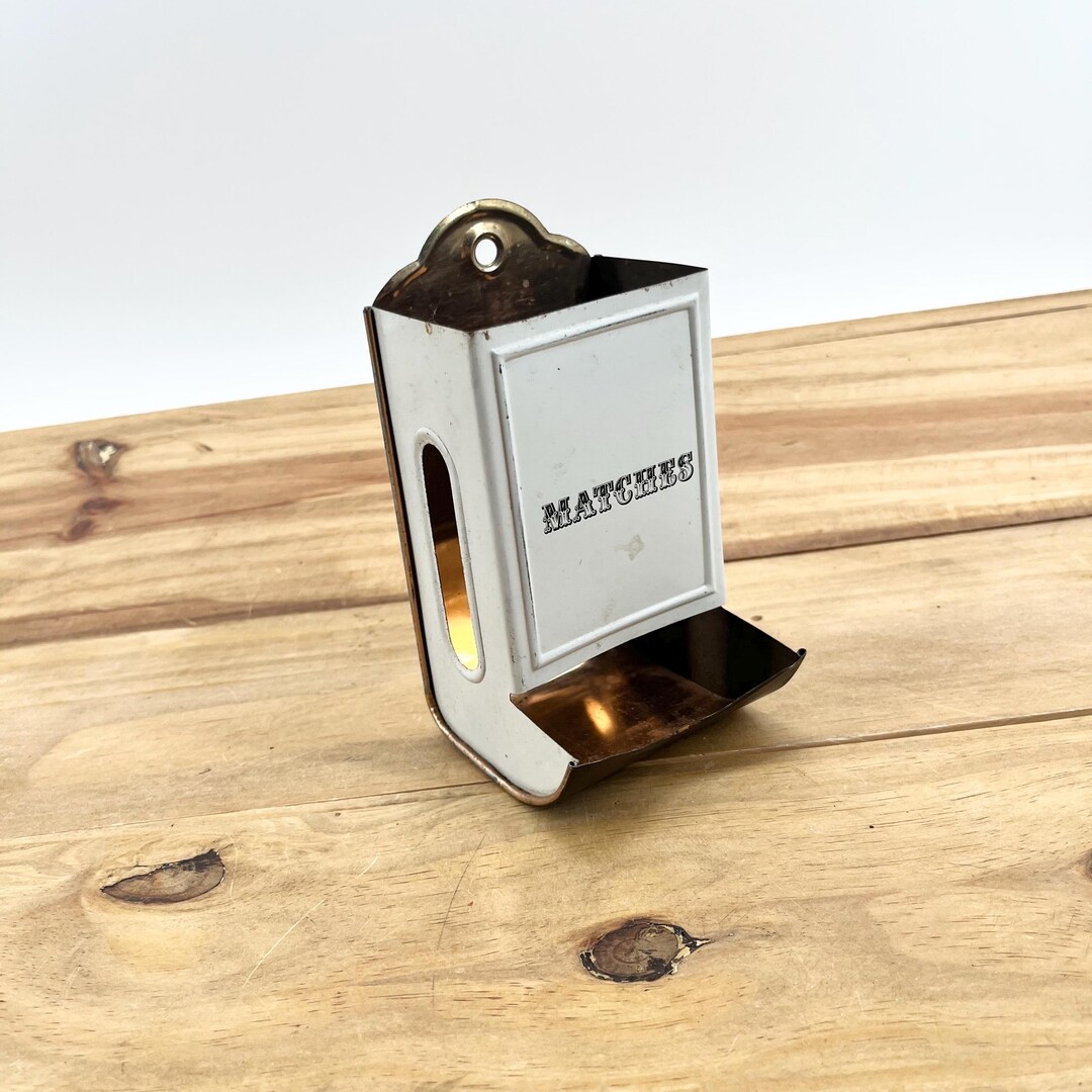Vintage Metal White and Copper Match Storage Matches Wall Hanger Match ...