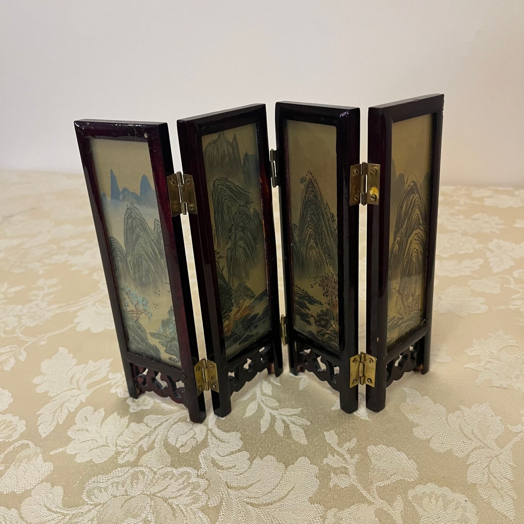 Japanese Screen Black Red Lacquered Framed Elegant Table Screen ...