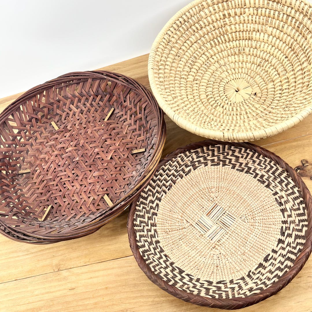 Round Wall Basket Set of Three Wall Decor Hanging Wall Basket Flat ...