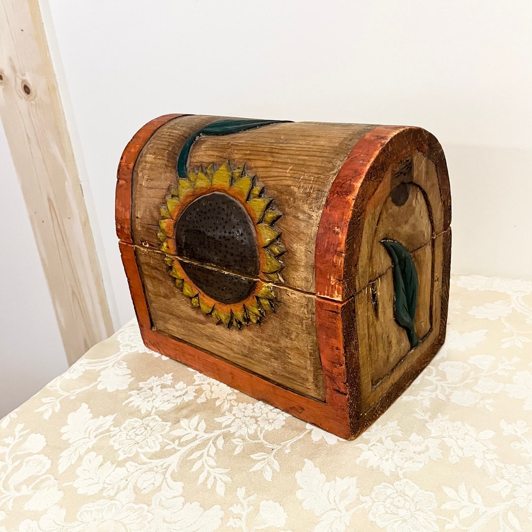 Handcarved and Painted Oak Chest Box Trunk Storage Box Viva Handcrafted ...