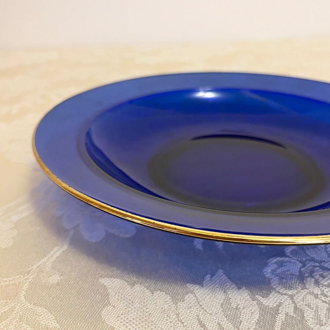 Cobalt Glass Bowl With Gold Rim Large Serving Bowl Elegant - Etsy