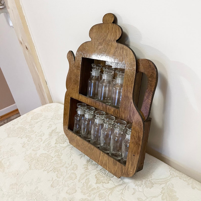 Primitive Teapot Spice Rack Wooden Rack With Glass Spice Jars - Etsy