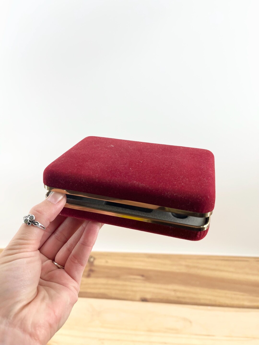 Bright Red Velvet Travel Jewelry Box Small Compact Case Vacation Case ...