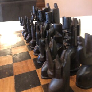 Antiqued Wooden Chess Board Rustic Board Game With Inside Pawn Storage ...