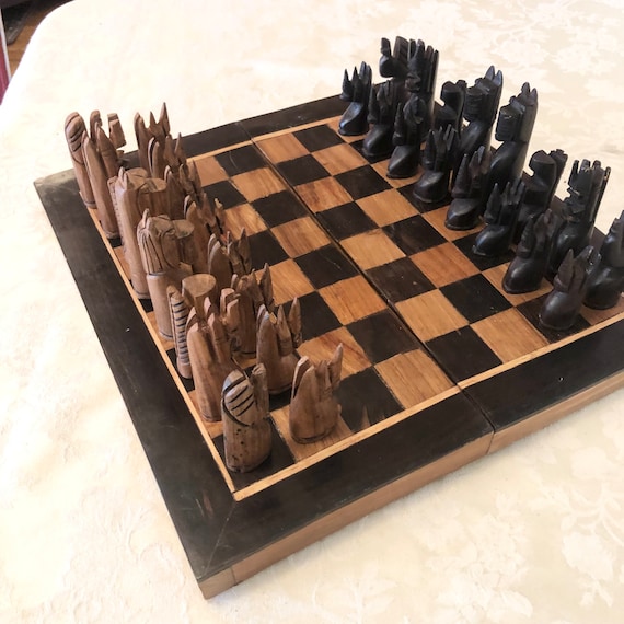 Antiqued Wooden Chess Board Rustic Board Game With Inside Pawn - Etsy