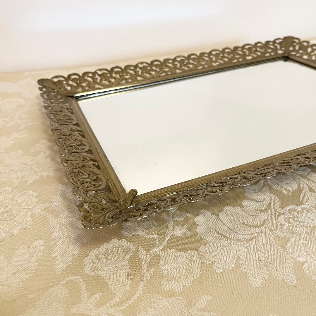 Antique Brass Vanity Mirror Tray With Elegant Delicate Sides Edges Very ...