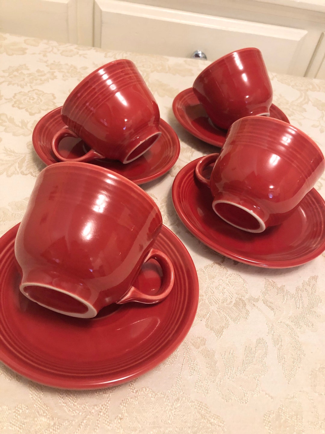 8 Piece Set of Red Fiestaware Set Fiesta Cups and Saucers Fiesta Homer ...