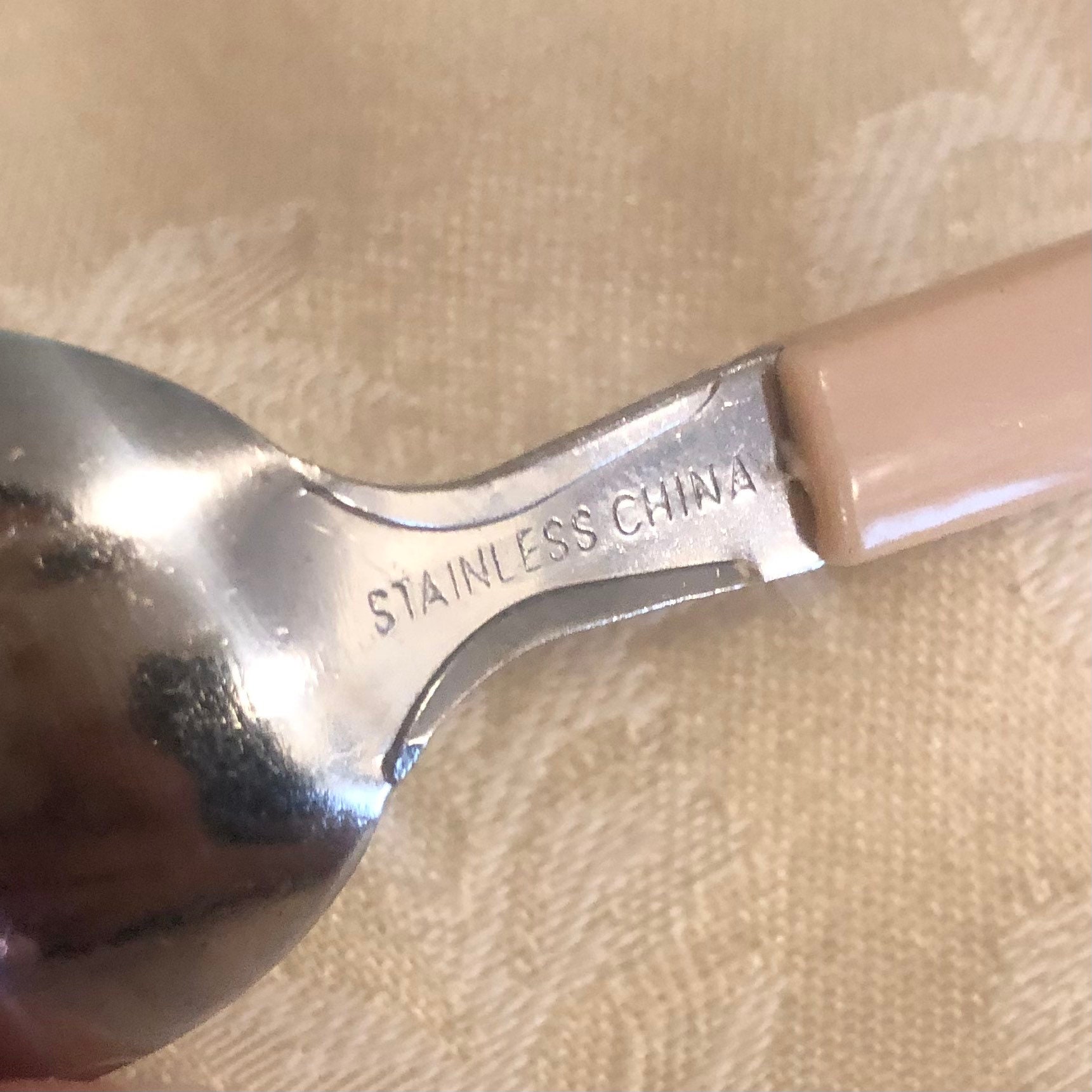 Vintage Pink Silverware Stainless Steel Set Serves 4 With Pink Plastic ...