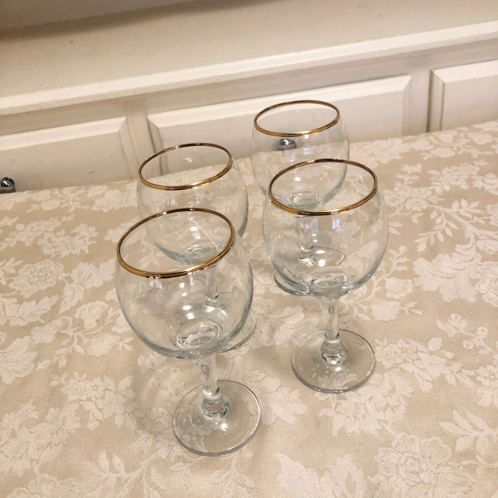 22K Gold Crystal Glass Goblets Clear Glass Wine Glasses Set of 4 Bold ...
