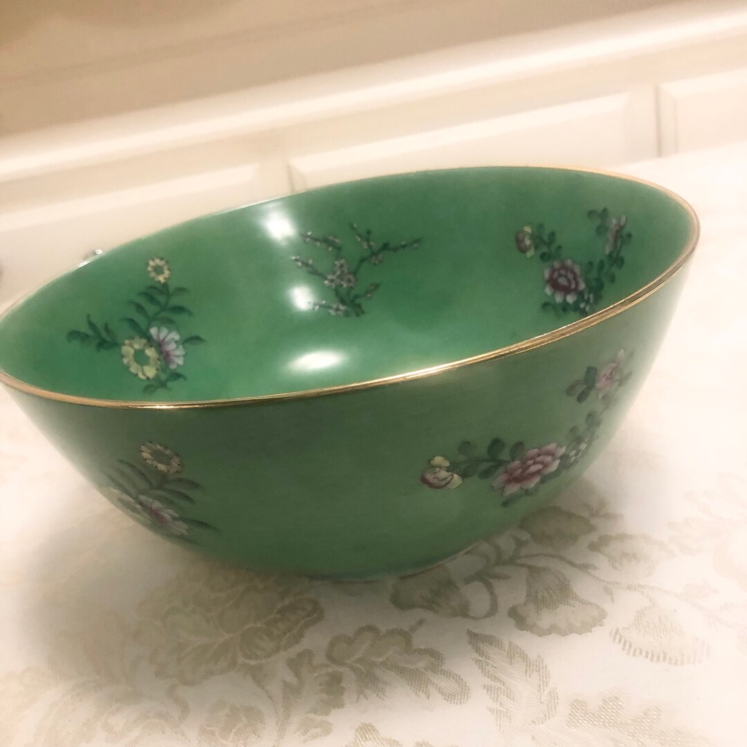 Antique Japanese Porcelain Ware Hand Decorated Bright Jade Green ...