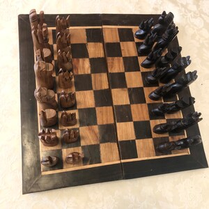 Antiqued Wooden Chess Board Rustic Board Game With Inside Pawn Storage ...