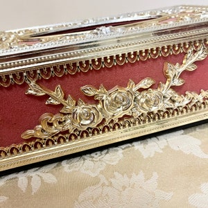 Mid Century Gold Tissue Holder Beautiful Flowers and Leaves Decorating ...