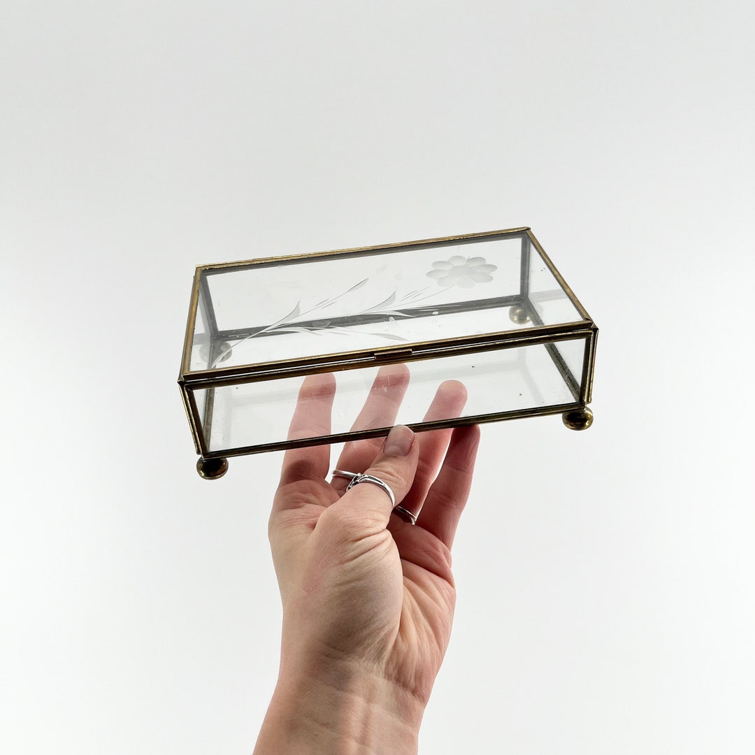 Vintage Glass Box Glass Jewelry Box Jewelry Storage Box Glass Walls ...