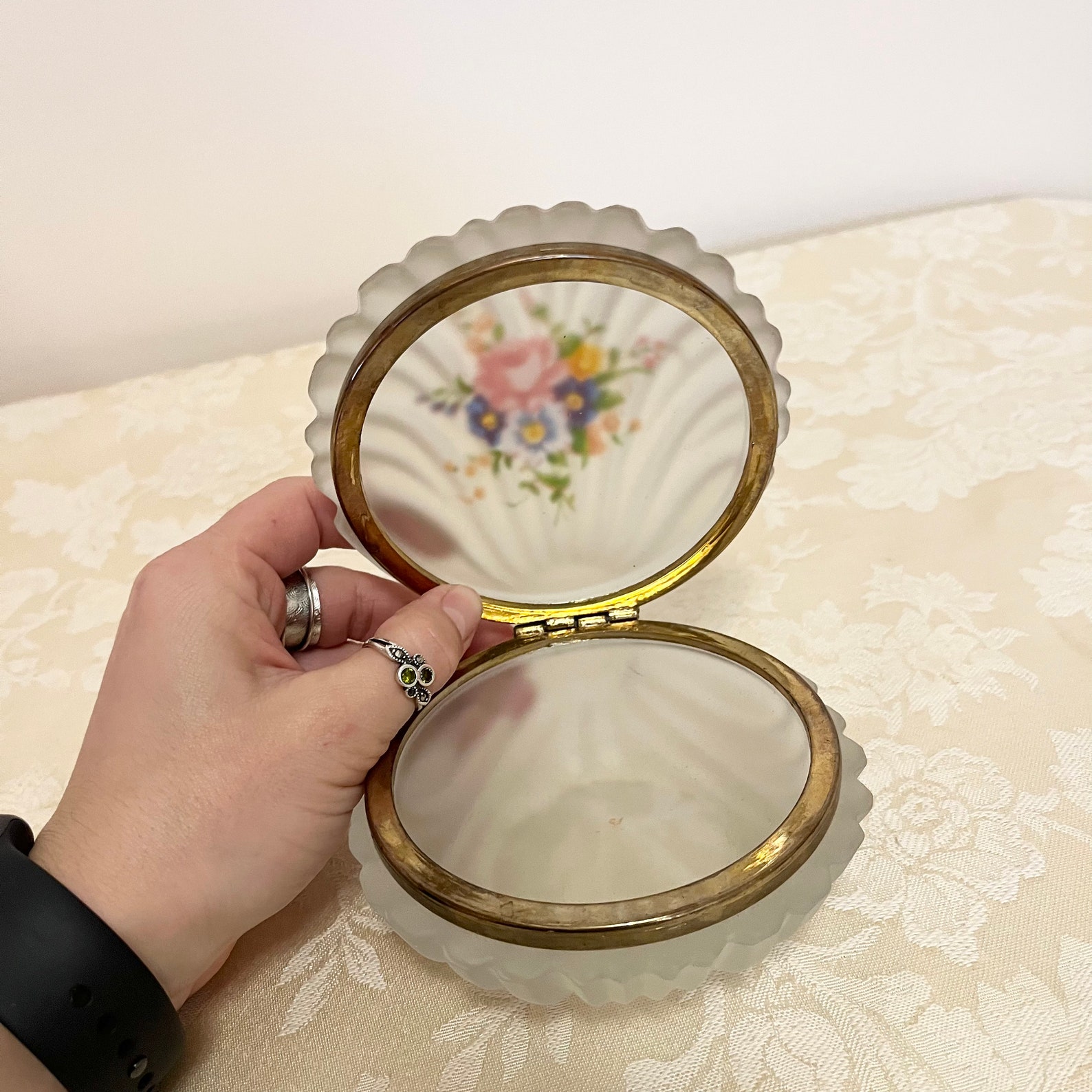 Antique Frosted Glass Case With Brass Trim Detail Top Lidded - Etsy