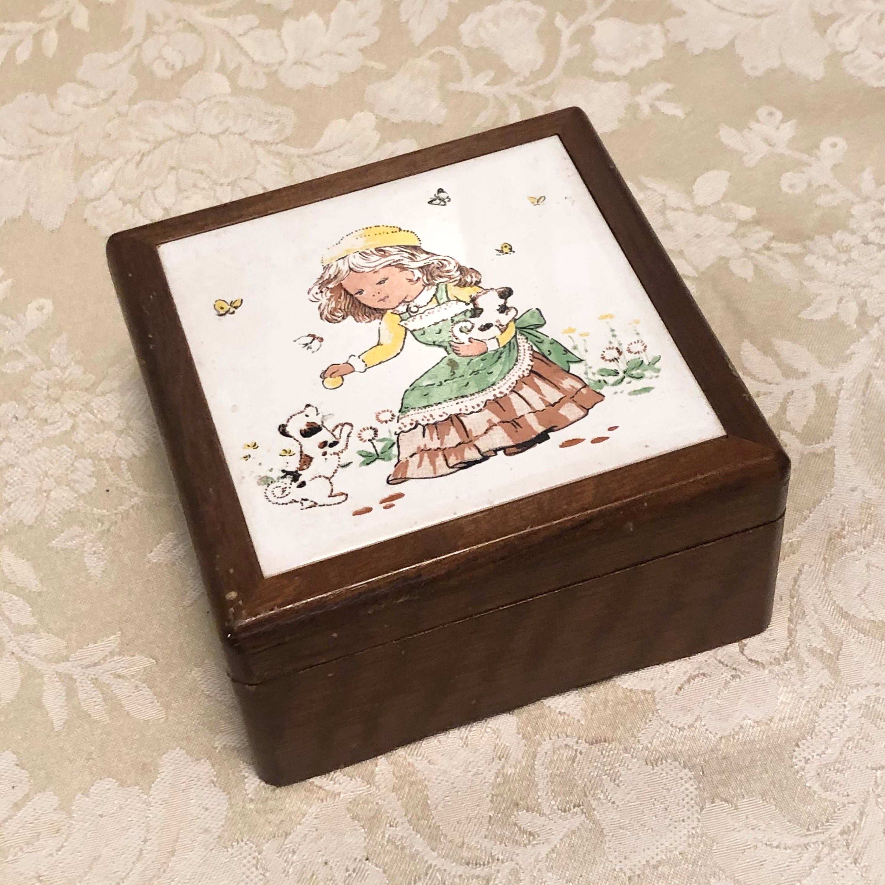 Solid Wood Box With Wooden Base and Lid Has A Tile Inlay Black - Etsy