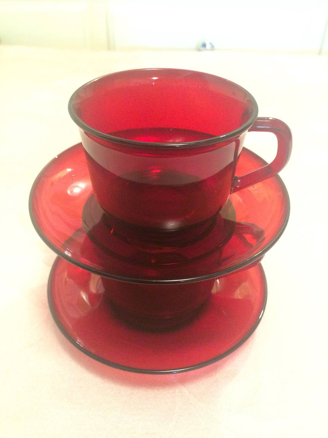 Elegant France Red Ruby Cups and Saucers Glass Mugs Ruby Red - Etsy
