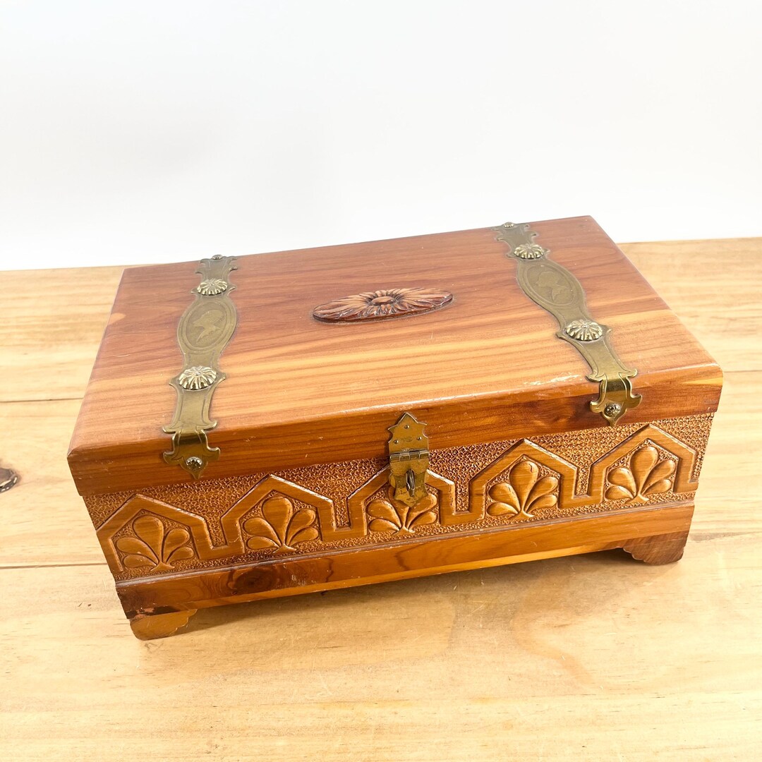 Solid Cedar Chest With Brass Cameo Brackets and Hand Carved Center ...