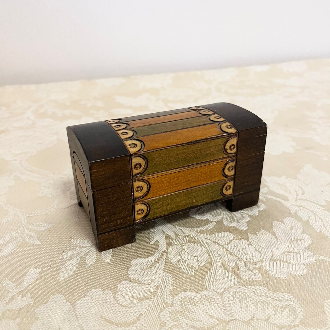 Vintage Wooden Chest With Carved Detail and Bright Stains Storage Box ...