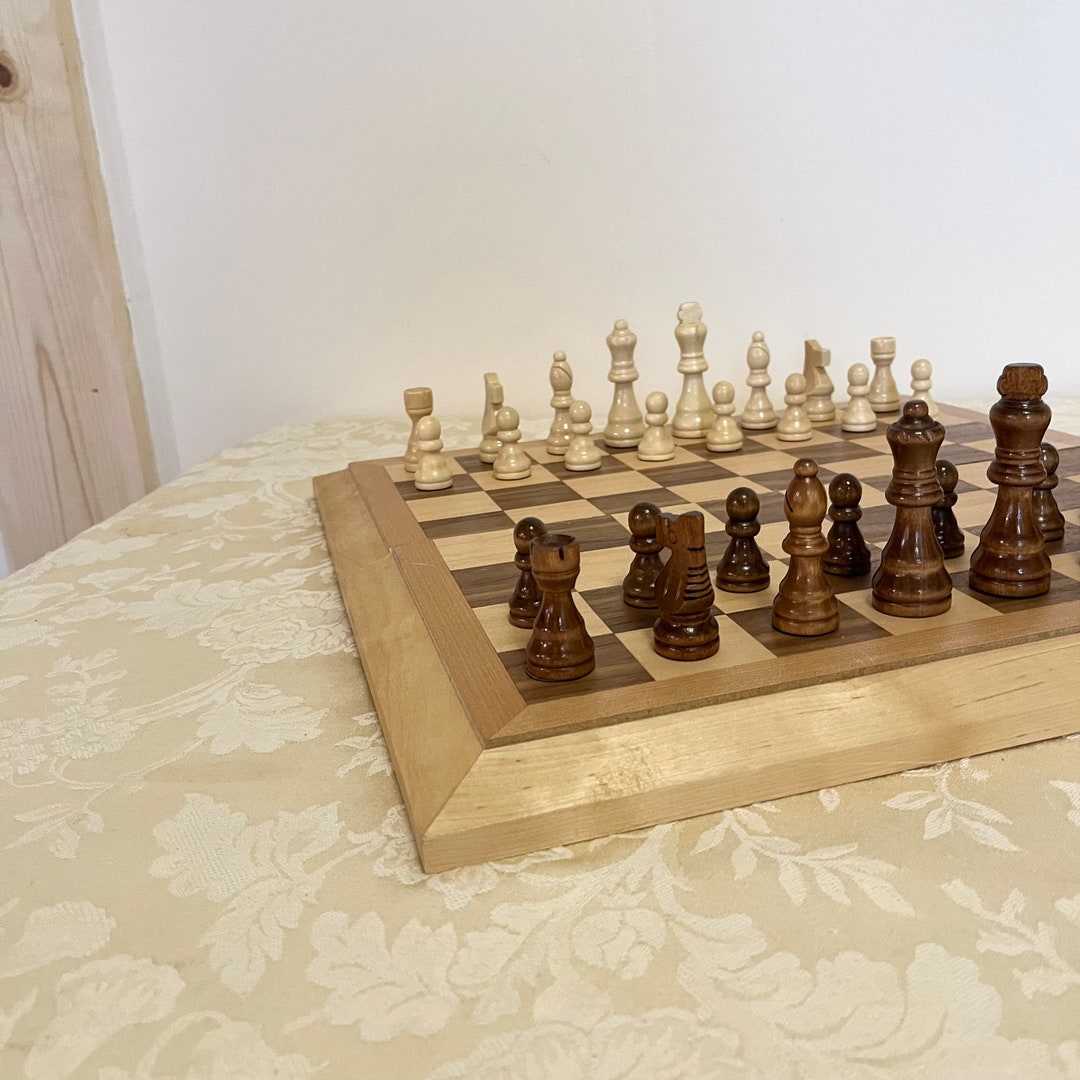 Vintage Wooden Chess Board Rustic Board Game With Inside Pawn Storage ...