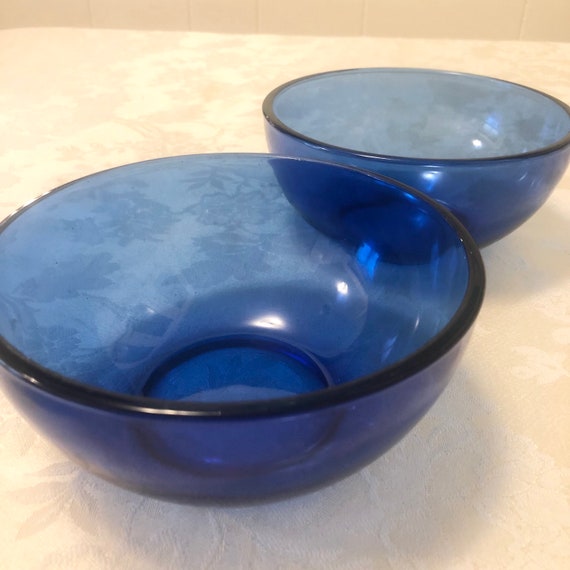 2 Cobalt Bowls Glass Bowls Beautiful Circular Design Of Cobalt | Etsy