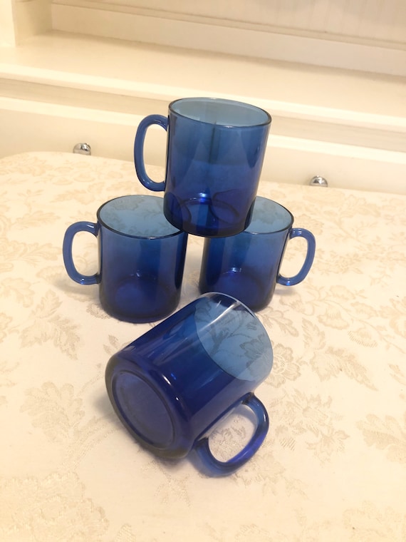4 France Cobalt Blue Glass Bold Coffee Mugs. Glasses With Smooth Design Cobalt Drinking Glasses Bright Cobalt Drinking Mugs Blue Glass Cups Etsy UK