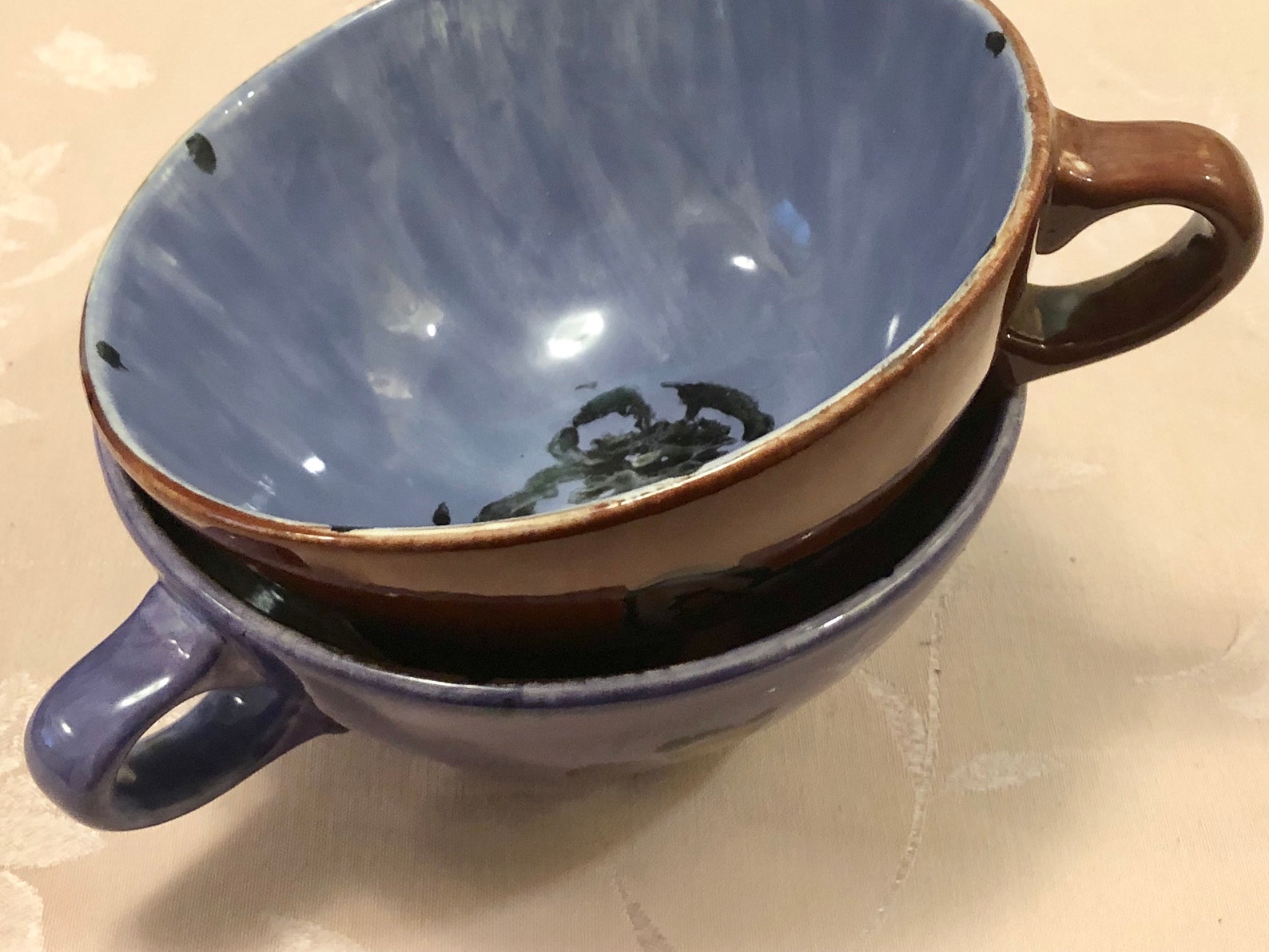 2 Couples Hand Spun Clay Pottery Soup Mug Style Beautiful Set | Etsy