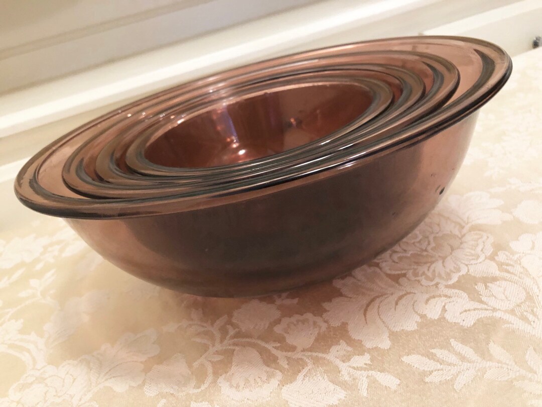 Full Set Vision Corning Pyrex Cranberry Glass Bowls, Mixing Bowls Retro ...