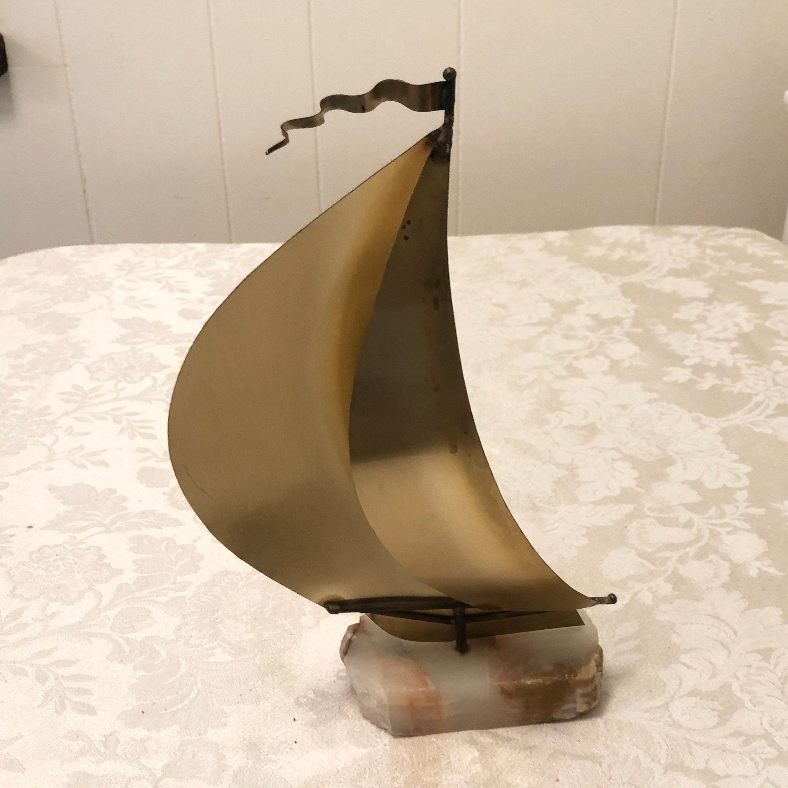 Vintage 70s Sail Ship Brass Sails With Solid Rock Base With - Etsy.de