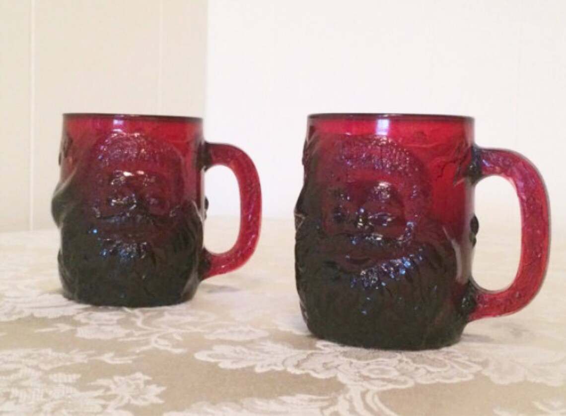 Elegant Ruby Red Ruby Glass Santa Christmas Mugs Vintage Glass - Etsy