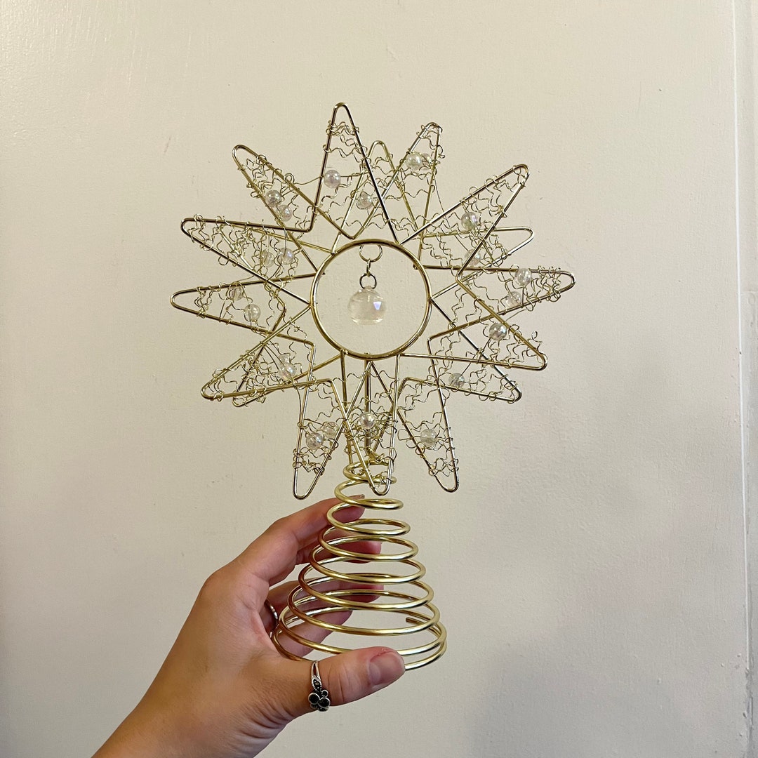 Golden Beaded Wire Tree Topper Star Bright Wire Inlay Bold Tree Topper Accent Piece Vintage ...