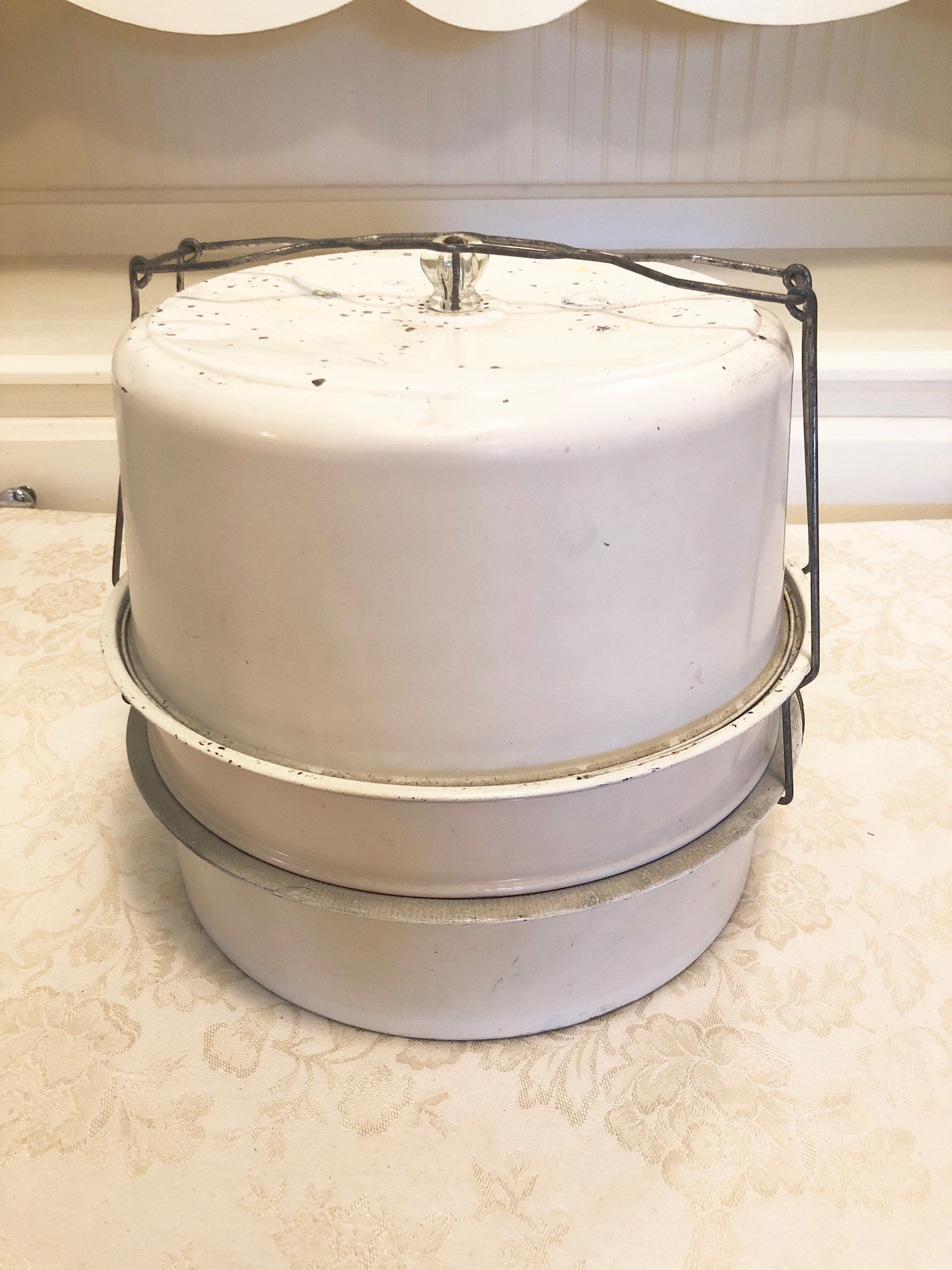 Wire Carrier White Enamel Cake Dome Covered Dish Metal Tin - Etsy