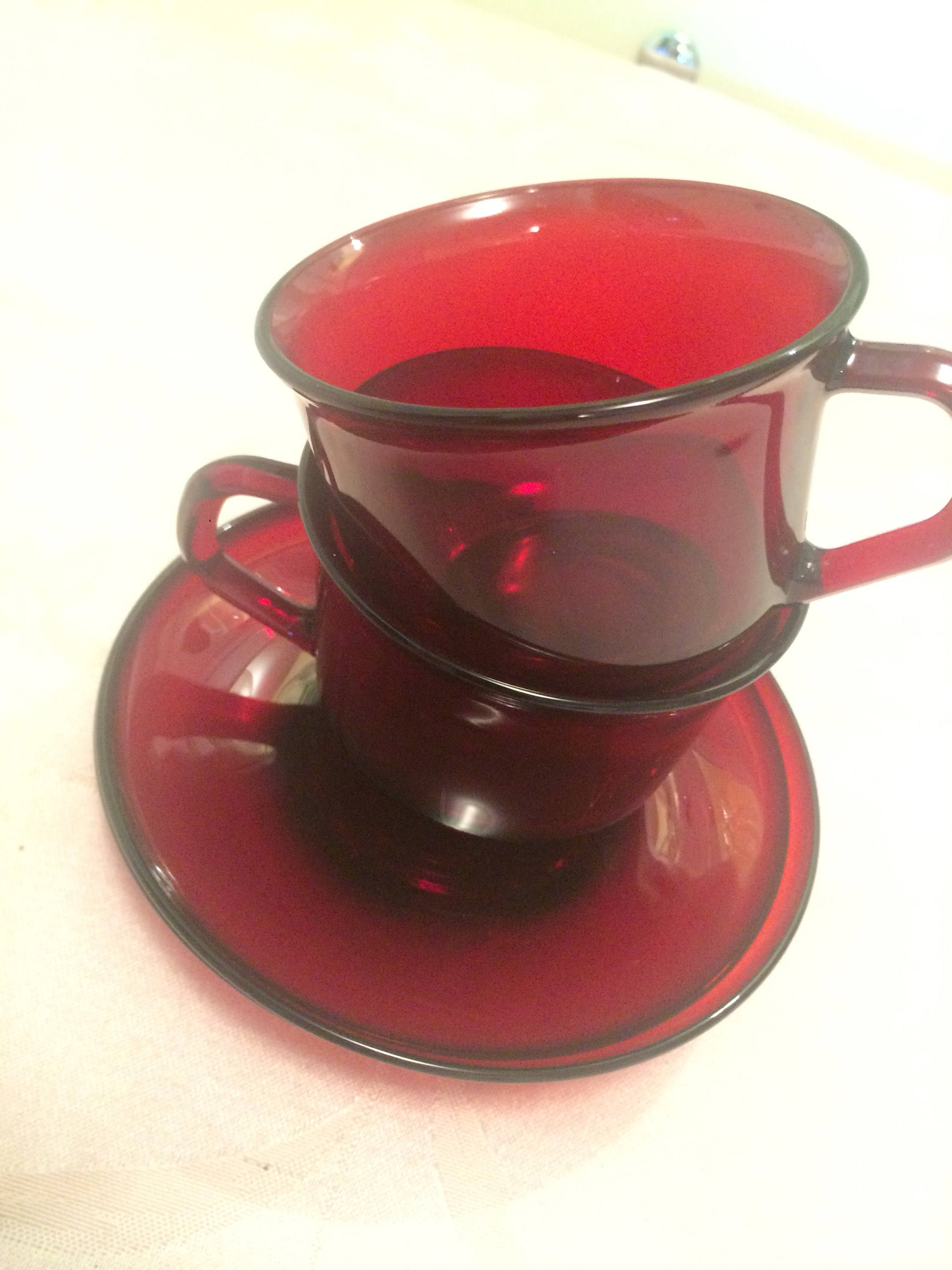 Elegant France Red Ruby Cups and Saucers Glass Mugs Ruby Red - Etsy