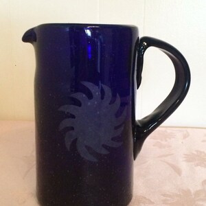 Sun, Moon and Stars Hand Blown Cobalt Pitcher Thick Body and Handle ...