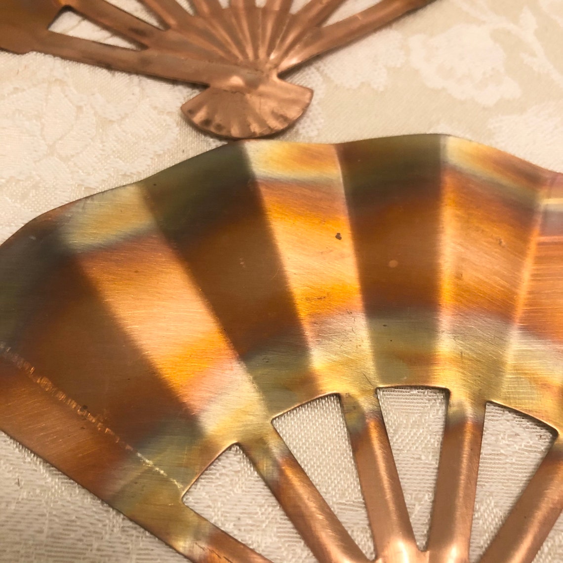 2 Copper and Brass Fans Japanese Brass Gold Wall Decor Victorian Wall ...