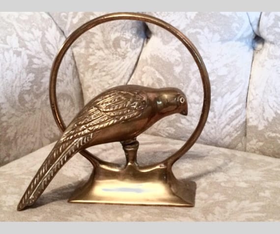 Brass Parrot Decor Bird Table Brass Parrot In Ring. Brass Room | Etsy