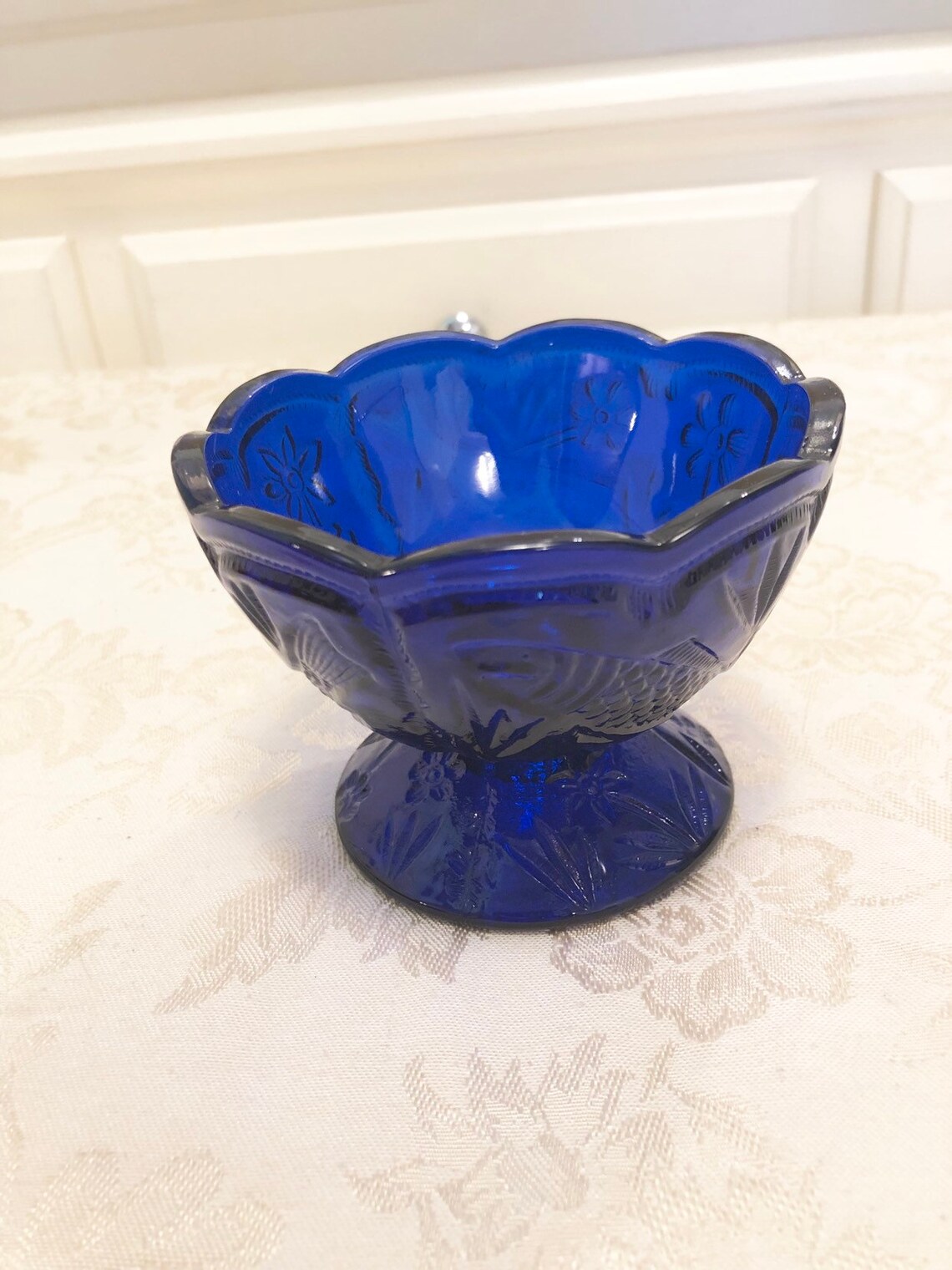 Thick Fish and Flower Cobalt Dish Glass Serving Cobalt Blue | Etsy