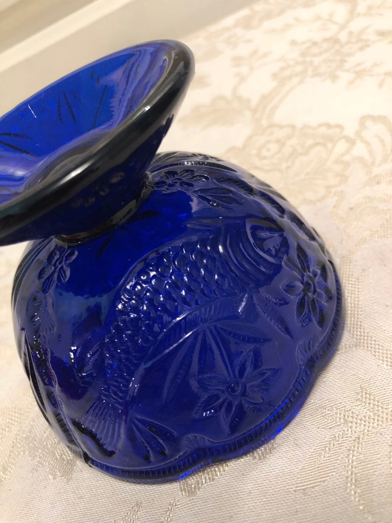 Thick Fish and Flower Cobalt Dish Glass Serving Cobalt Blue | Etsy