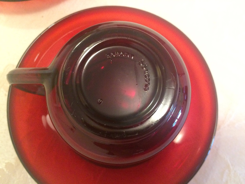 Elegant France Red Ruby Cups and Saucers Glass Mugs Ruby Red - Etsy