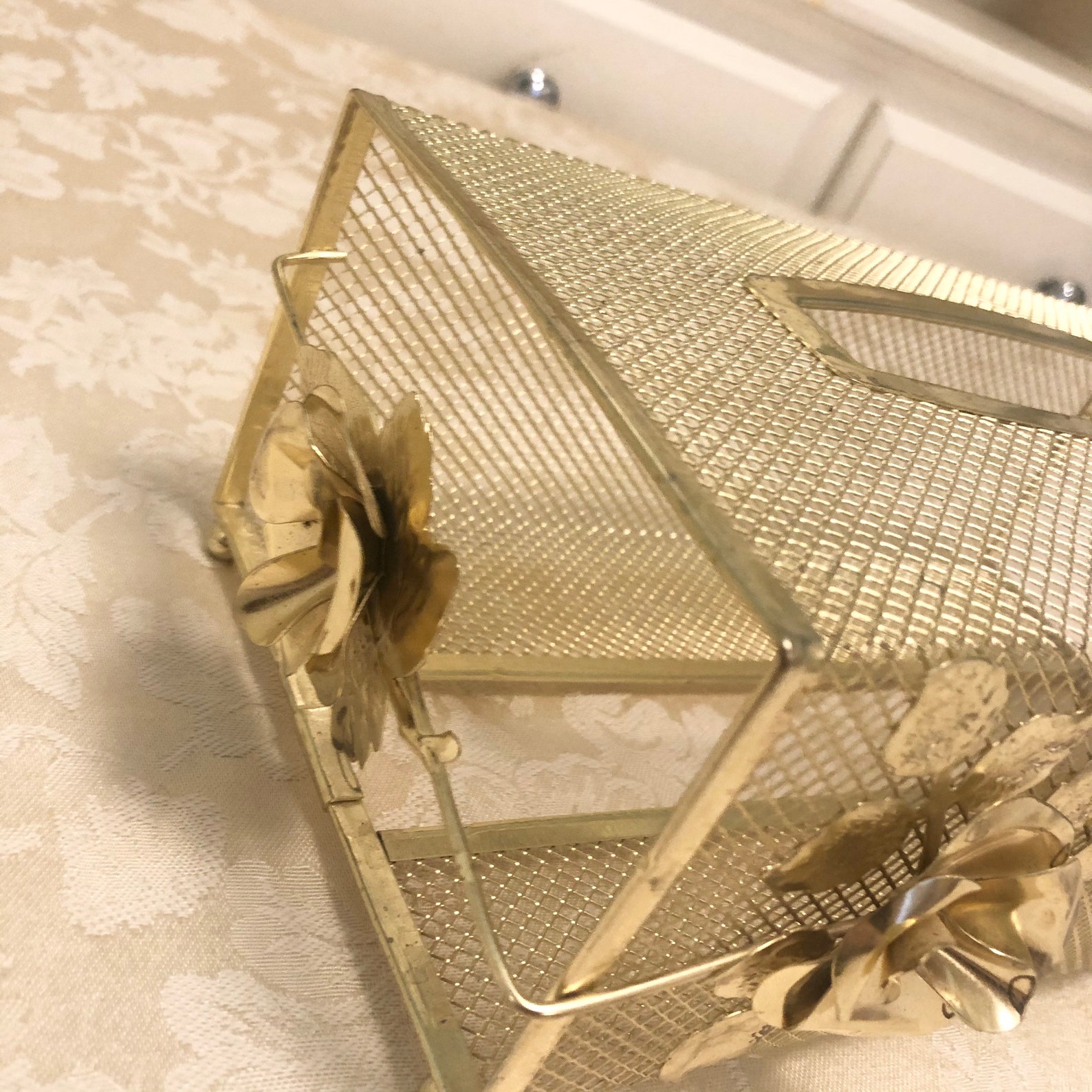 Mid Century Gold Tissue Holder Beautiful Flowers and Leaves - Etsy