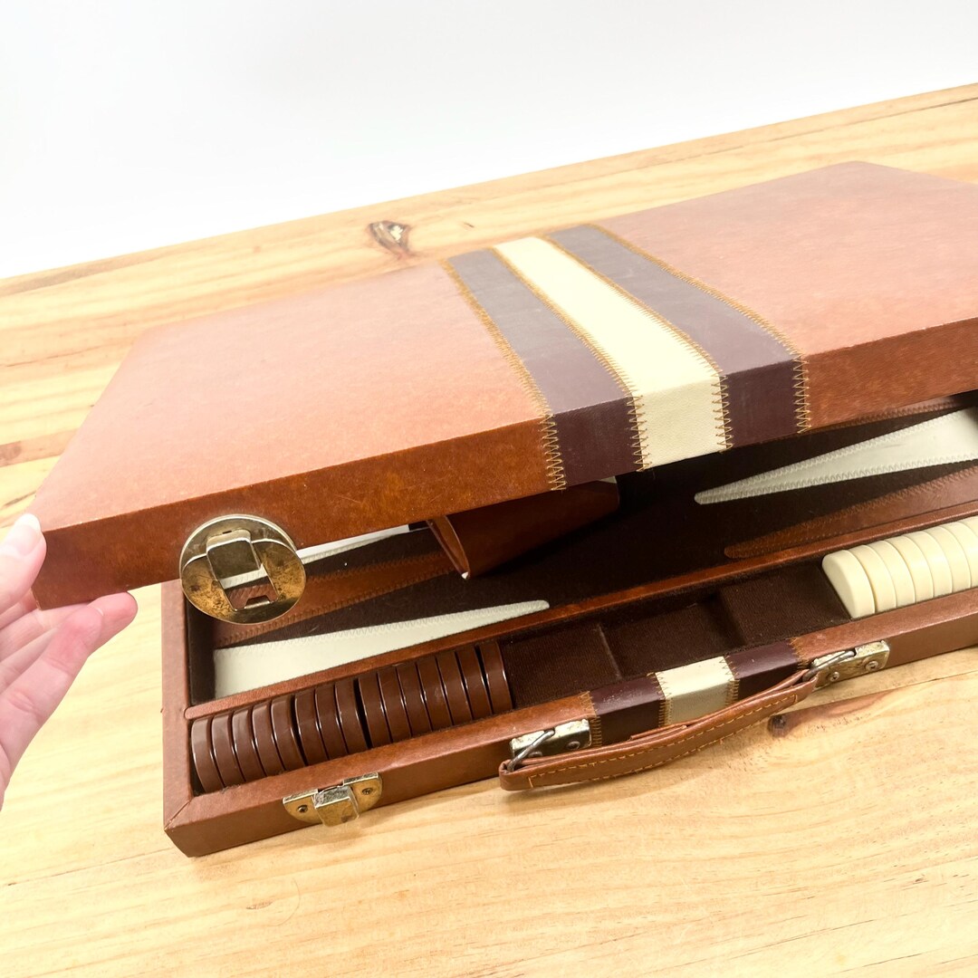 Vintage Backgammon Set Complete With Vinyl Cups Dice and Tiles Detailed ...