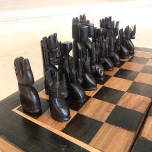 Antiqued Wooden Chess Board Rustic Board Game With Inside Pawn Storage ...