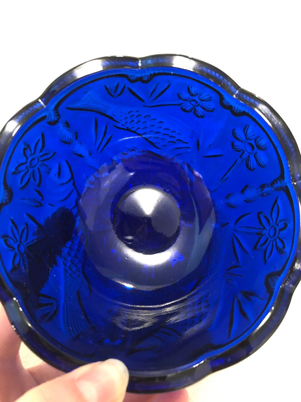 Thick Fish and Flower Cobalt Dish Glass Serving Cobalt Blue | Etsy