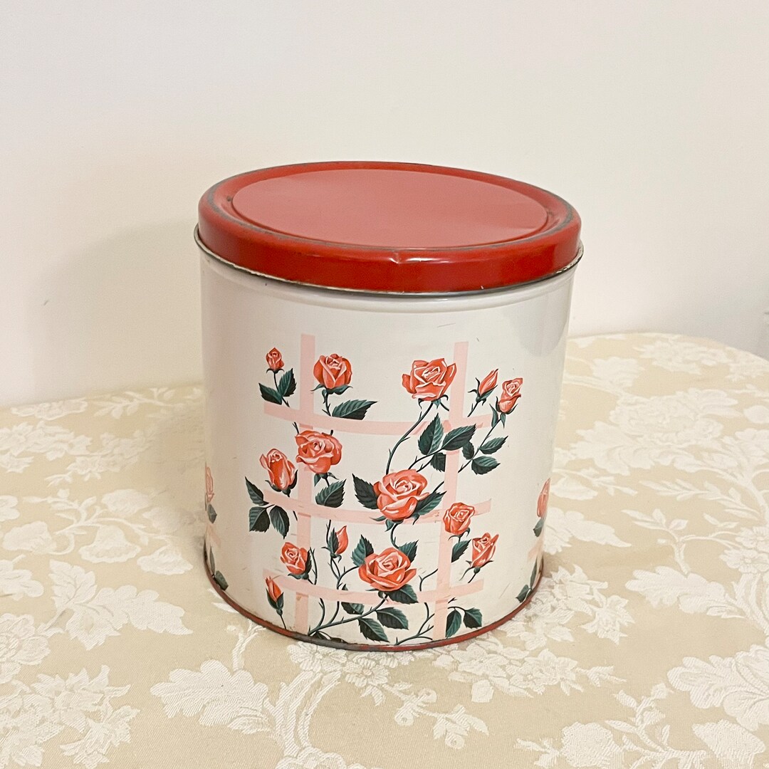 Retro Red Cottage Kitchen Tin Set Food Storage Crackers Cookie Tin ...