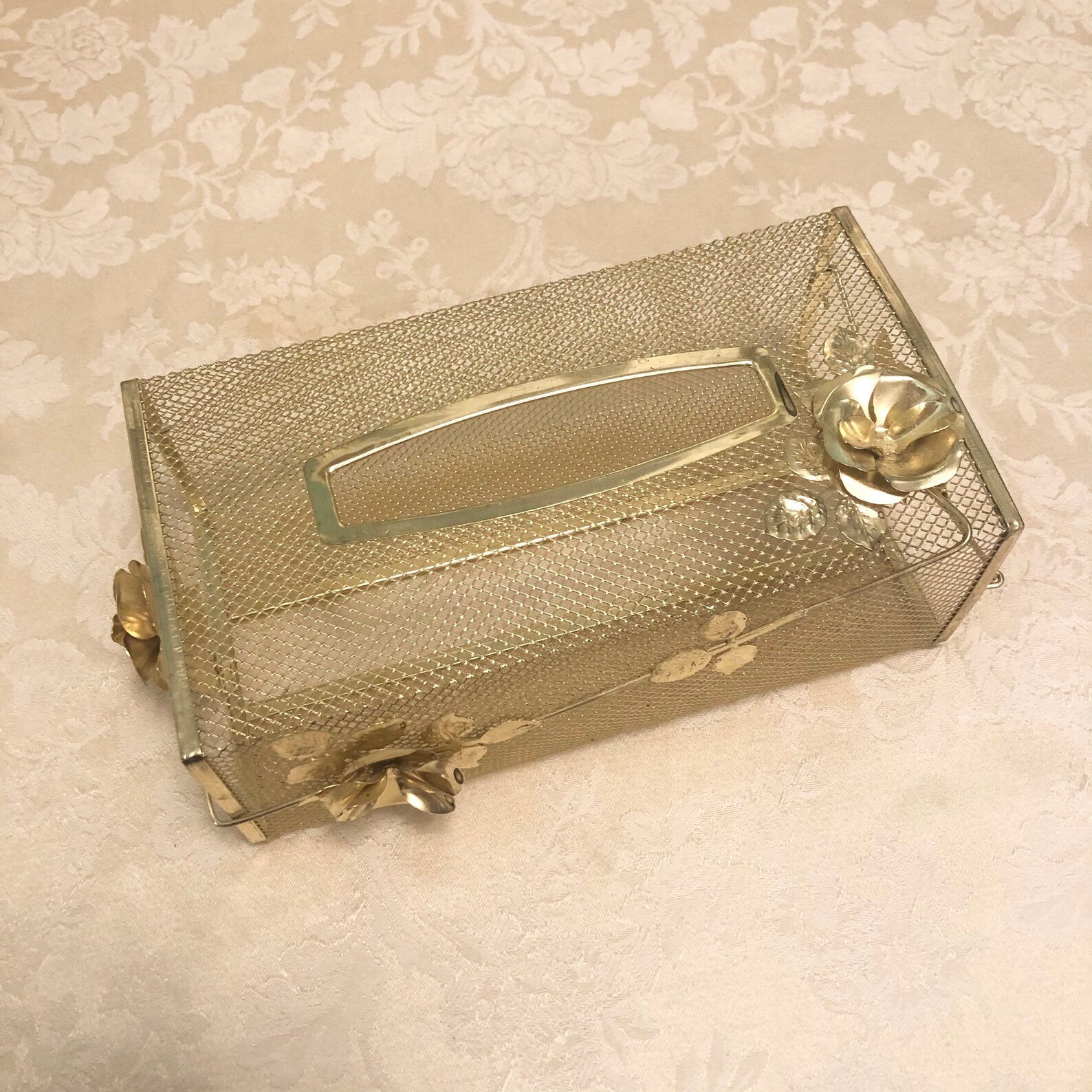 Mid Century Gold Tissue Holder Beautiful Flowers and Leaves - Etsy