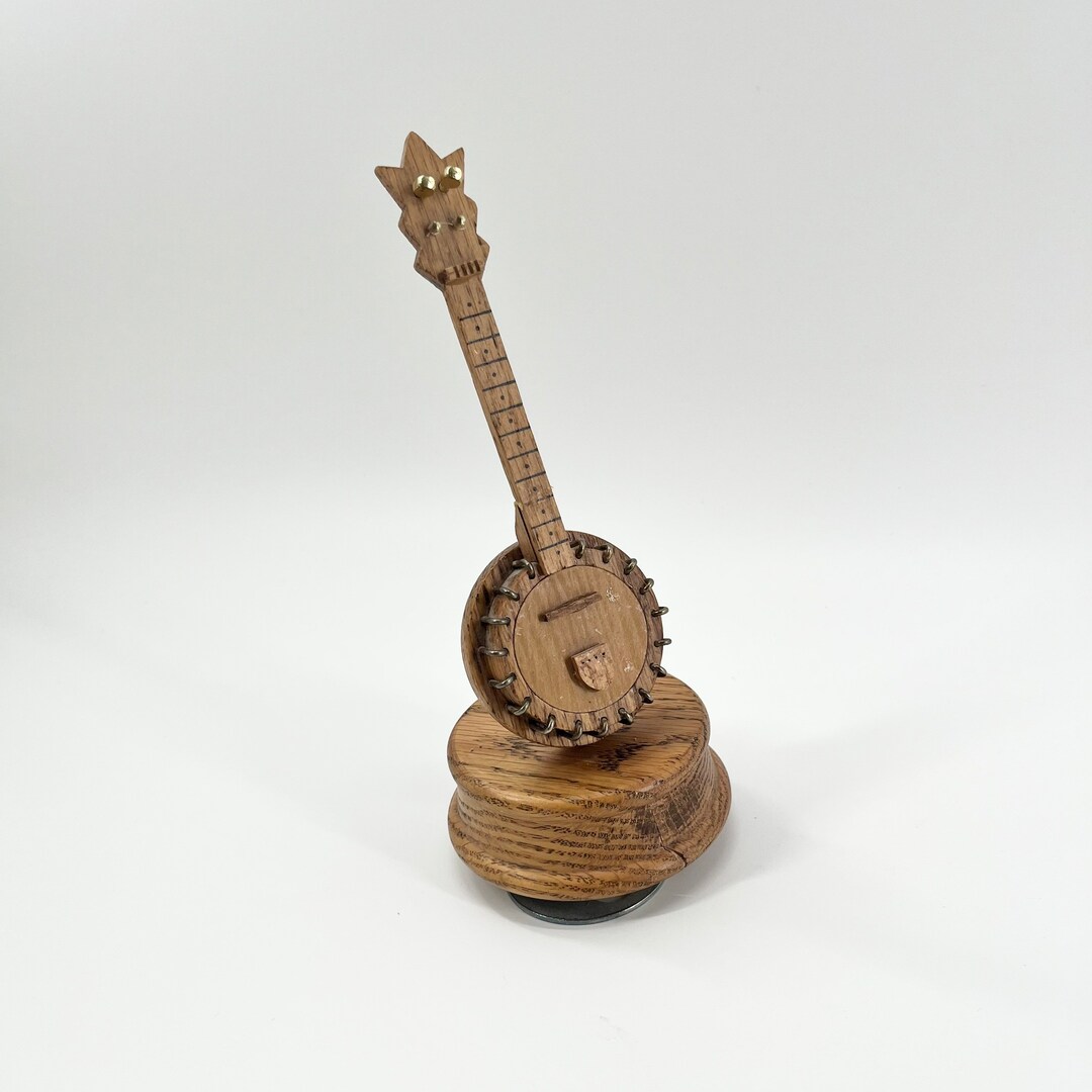 As is WILLITTS Wooden Banjo Music Box “oh, Susannah” Folk Song, 9” H ...