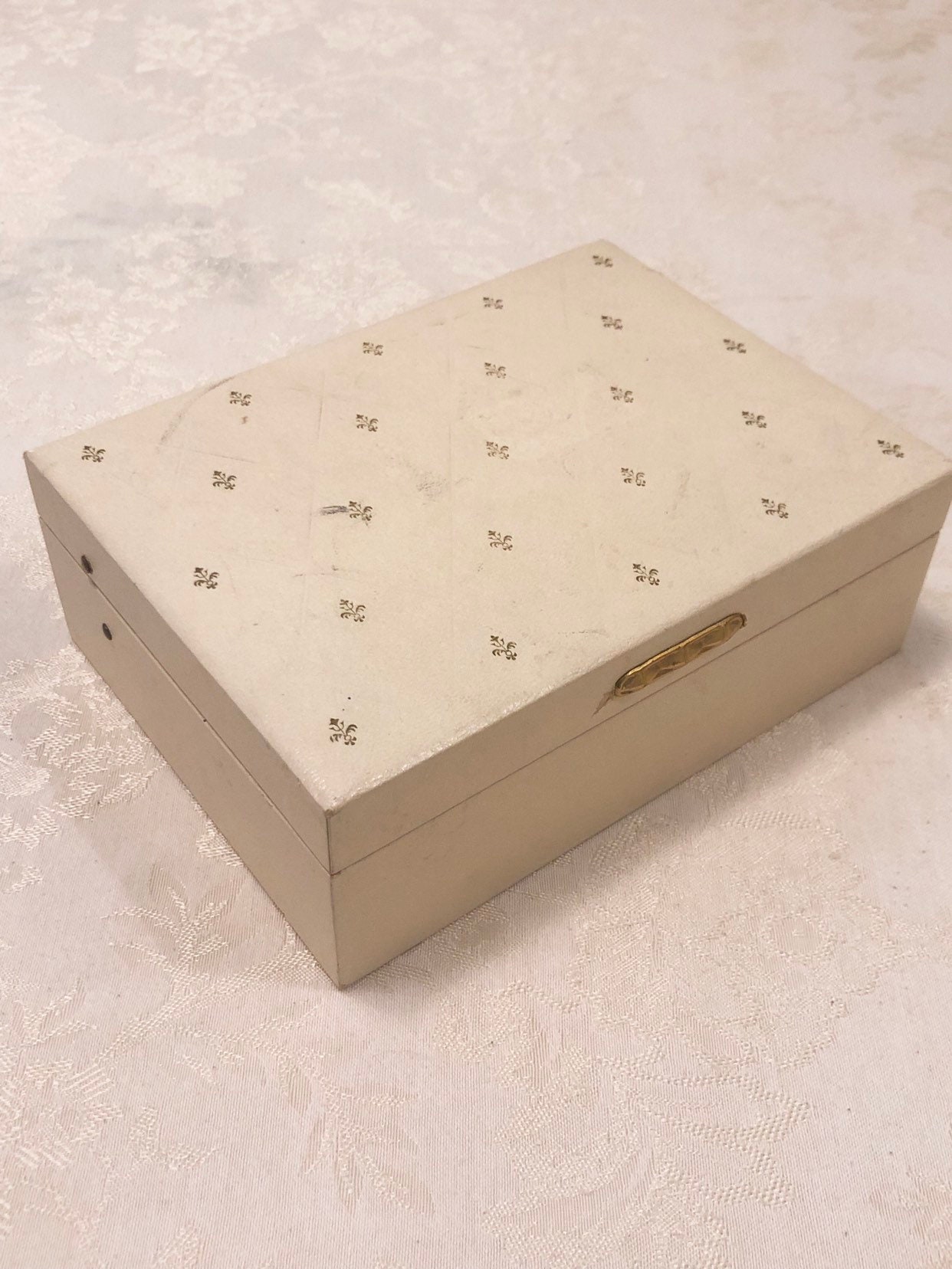 Small Cream Jewelry Box With Wine Felt Victorian Golden Trim | Etsy