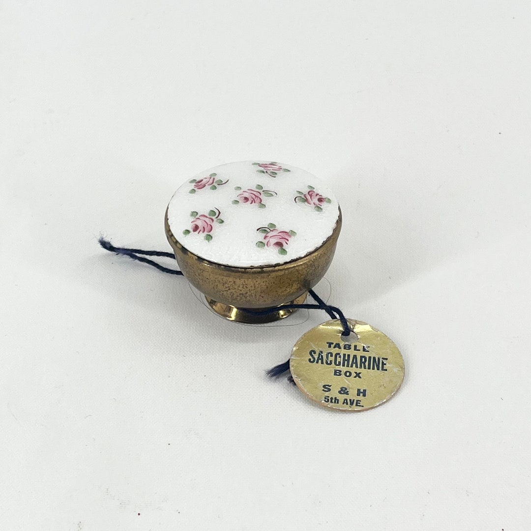 Real Brass and Enamel Table Saccharine Box With Original Antique Tags ...