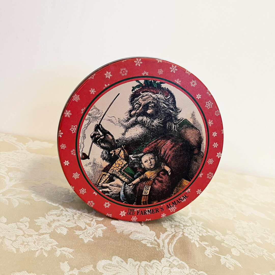 The Old Farmers Almanac Tin Santa With Pipe and Toys Christmas Tin Made ...